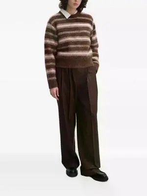 DUNST Striped Crew-neck Sweater - Brown