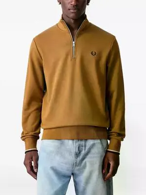 Fred Perry Logo-embroidered Quarter-zip Sweatshirt - Brown