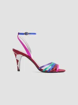 Valentino Garavani Ladycrush 85mm Satin Sandals With Crystals - Multicolour Silver