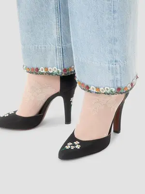 Valentino Garavani Hi Dolly Fabric 105mm Pumps With Floral Embroidery