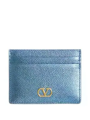 Valentino Garavani Vlogo Signature Cardholder In Laminated Grainy Calfskin - Blue
