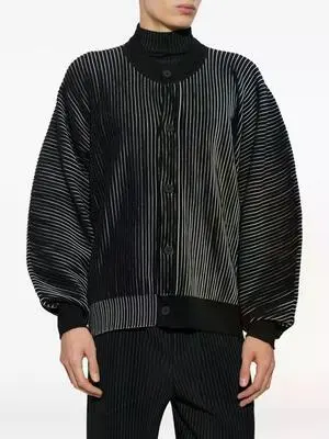 Issey Miyake In The Shadow Pleated Pinstripe-pattern Cardigan