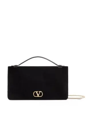 Valentino Garavani Vlogo Signature Chain Wallet In Velvet - Black