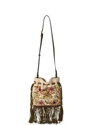 Valentino Garavani Vlogo-plaque Embroidered Bucket Bag - Neutrals