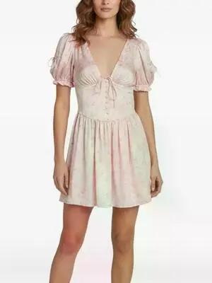 For Love & Lemons Floral-print Fit Flared Mini Dress - Pink