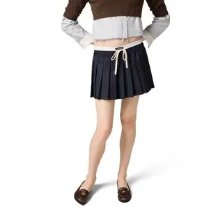 Miu Miu Pleated Pinstriped Wool Miniskirt
