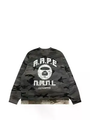 AAPE BY *A BATHING APE X Nomanual Moonface Camp-print Long-sleeved T-shirt - Grey