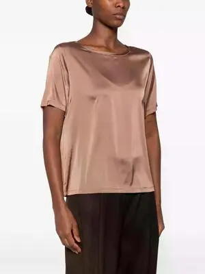 BETTY BARCLAY Satin-finish Short-sleeved Blouse - Brown