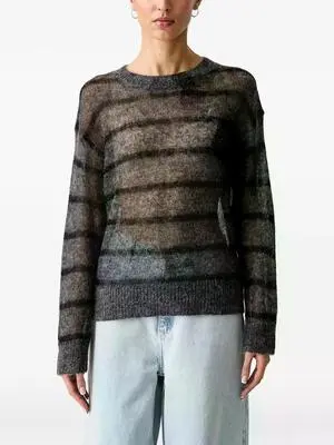 MOS MOSH Striped Semi-sheer Sweater - Grey