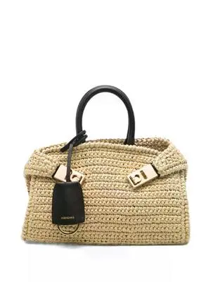 FERRAGAMO Mini Hug Woven Tote Bag - Neutrals
