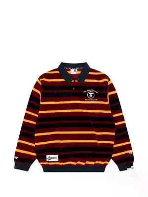 AAPE BY *A BATHING APE Moonface Embroidered Velour Polo Shirt - Red