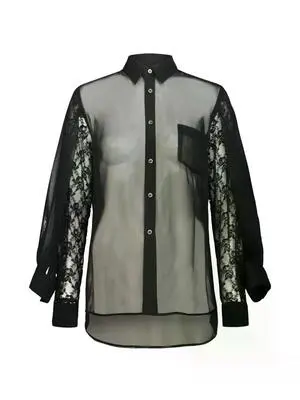 Comme Des Garçons Lace-panel Sheer Shirt - Black