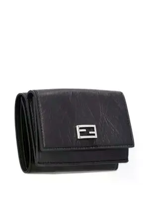 Fendi Mini Tube Trifold Crackled-leather Compact Wallet
