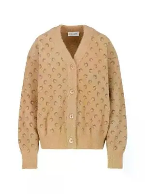 MARINE SERRE Fluffy Moon Jacquard Knit Long Sleeves Cardigan - Neutrals