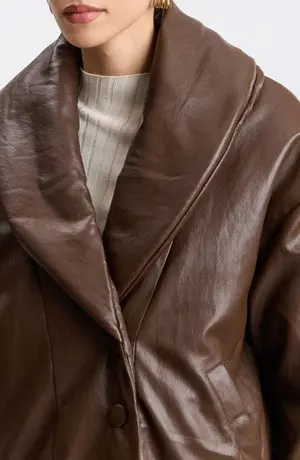 Avec Les Filles Shawl Collar Faux Leather Balloon Puffer Jacket