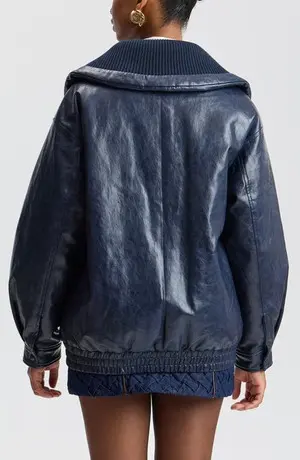 Avec Les Filles Wide Collar Oversized Padded Faux Leather Bomber Jacket