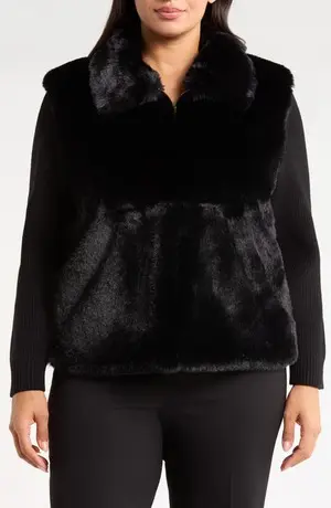 Jones New York Faux Fur Zip-up Jacket - Black