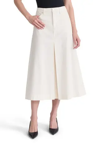 Jones New York Inverted Pleat Cotton Blend Midi Skirt - White Sand