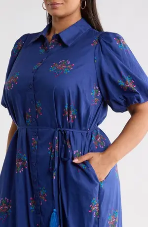 SUGARLIPS Arelia Button Down Midi Dress - Navy-multi