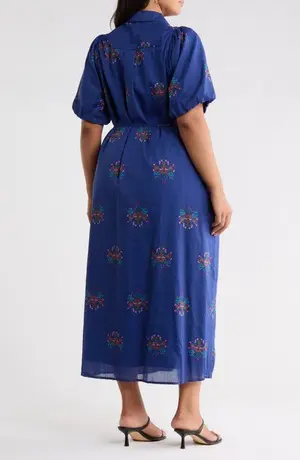 SUGARLIPS Arelia Button Down Midi Dress - Navy-multi