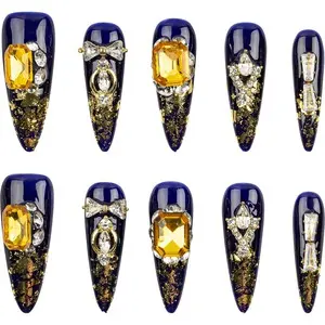 3H NAILS Empire Goldlong Stiletto Press-on Nails - Blue/gold/navy