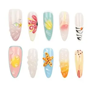 3H NAILS Sunset Shorelinemedium Almond Press-on Nails - Multicolor