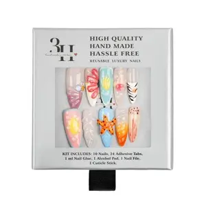 3H NAILS Sunset Shorelinemedium Almond Press-on Nails