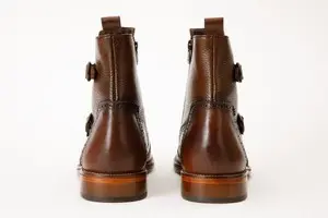 VINCI LEATHER SHOES The Rand Leather Double Buckle Brogue Boot With A Zipper