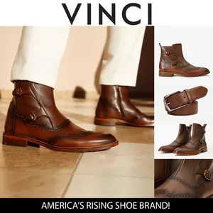 VINCI LEATHER SHOES The Rand Leather Double Buckle Brogue Boot With A Zipper