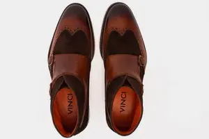 VINCI LEATHER SHOES The Albus Leather & Suede Double Strap Monk Brogue Boot