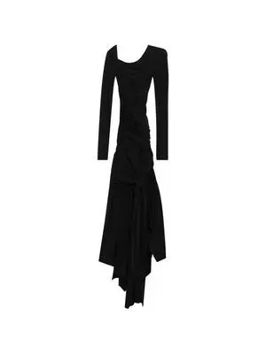 Attico Ruched Asymmetric Maxi Dress - Black