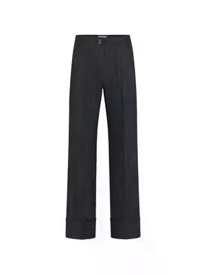 Marella Pinstripe-print Turn-up Straight Trousers - Blue