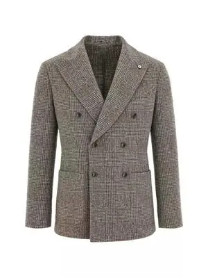 L.B.M. 1911 Double-breasted Check Blazer - Brown