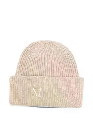 Max Mara Logo-embroidered Ribbed Beanie Hat - Neutrals