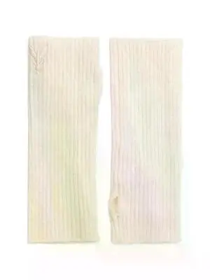 Patrizia Pepe Ribbed-knit Fly-embroidered Fingerless Gloves - Neutrals