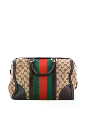 Gucci Vintage Bee Web Boston Bag Gg Canvas Medium Satchel