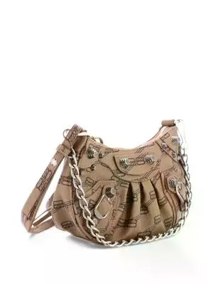 Balenciaga Le Cagole Giant Studs Shoulder Bag Bb Monogram Coated Canvas Mini Hobo Bag - Brown