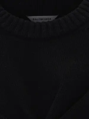 Balenciaga Draped Asymmetrical Wool Crewneck Jumper - Black