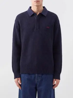 Loewe Long-sleeved Wool Knit Polo With Ribbed Collar And Cuffs