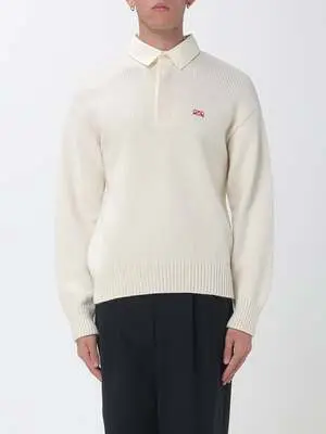 Loewe Long-sleeved Wool Knit Polo With Ribbed Collar And Cuffs - Ecru