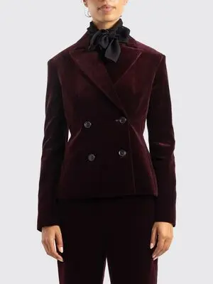 Alaïa Cropped Double-breasted Velvet Blazer With Peak Lapels - Violet