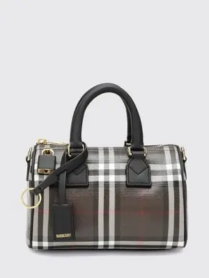 Burberry Mini Bowling Bag In Check Cotton With Double Leather Handle