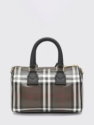 Burberry Mini Bowling Bag In Check Cotton With Double Leather Handle