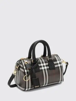 Burberry Mini Bowling Bag In Check Cotton With Double Leather Handle
