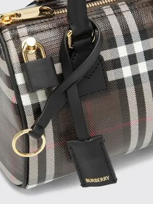 Burberry Mini Bowling Bag In Check Cotton With Double Leather Handle