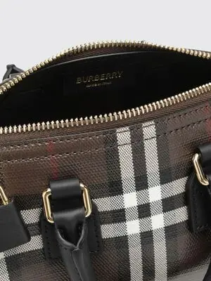 Burberry Mini Bowling Bag In Check Cotton With Double Leather Handle