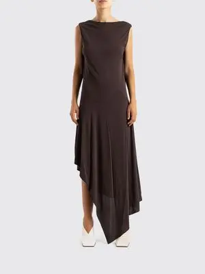 Alaïa Sleeveless Asymmetrical Midi Dress In Viscose With A U-neckline - Brown