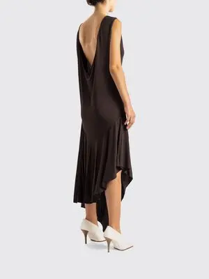 Alaïa Sleeveless Asymmetrical Midi Dress In Viscose With A U-neckline