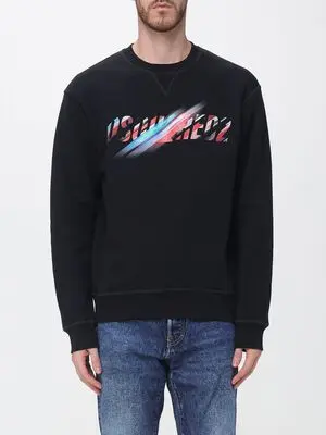 Dsquared2 Crew Neck Cotton Sweatshirt With Front Contrast Logo Print - Black