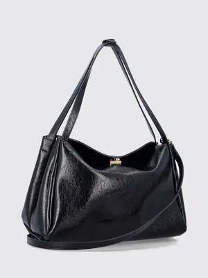 THEMOIRE Calipso Crinkled-effect Vegan Leather Shoulder Bag With Double Handle - Black